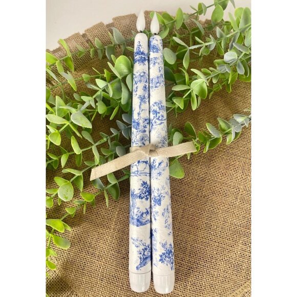 Unbranded | Accents | Toile Traditional Blue White Taper Candles Set Of ...